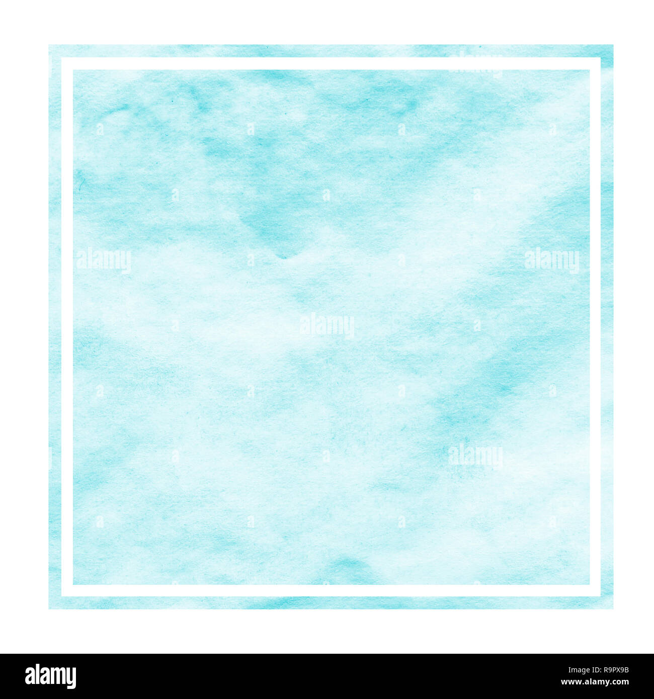 Light blue hand drawn watercolor rectangular frame background texture ...
