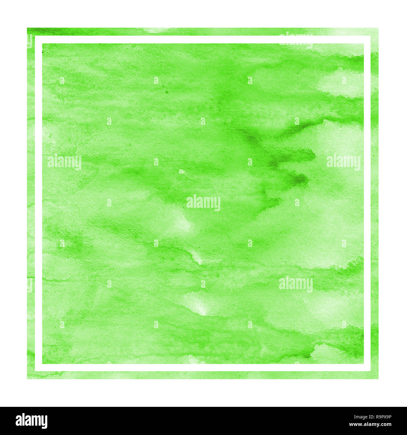 Green hand drawn watercolor rectangular frame background texture with ...