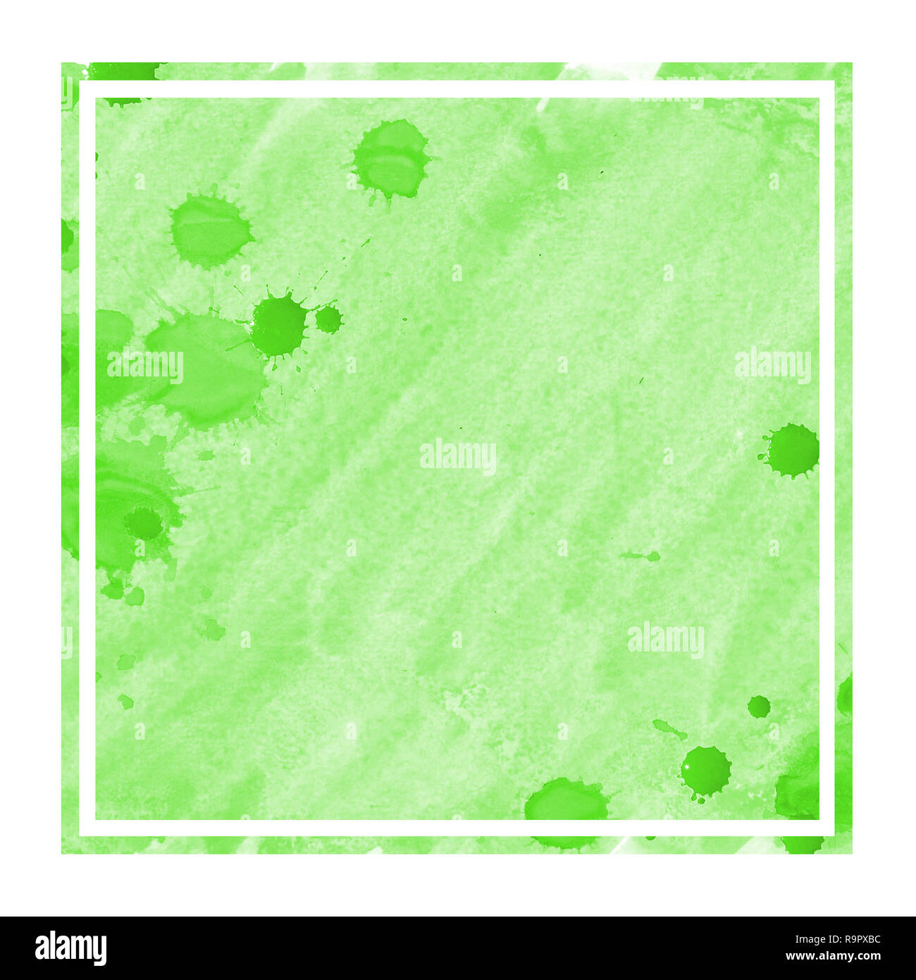 Green hand drawn watercolor rectangular frame background texture with ...