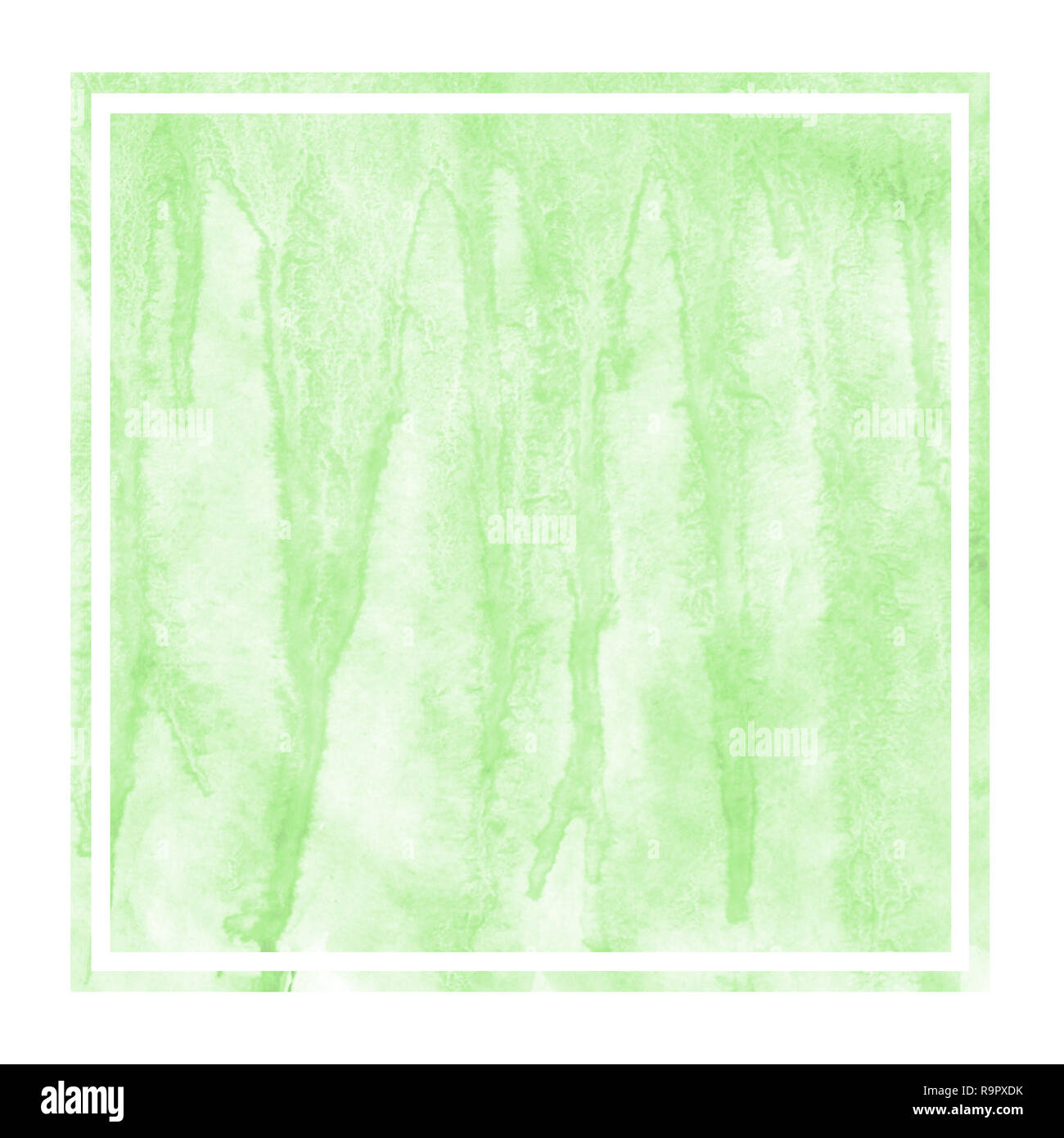 Green hand drawn watercolor rectangular frame background texture with ...