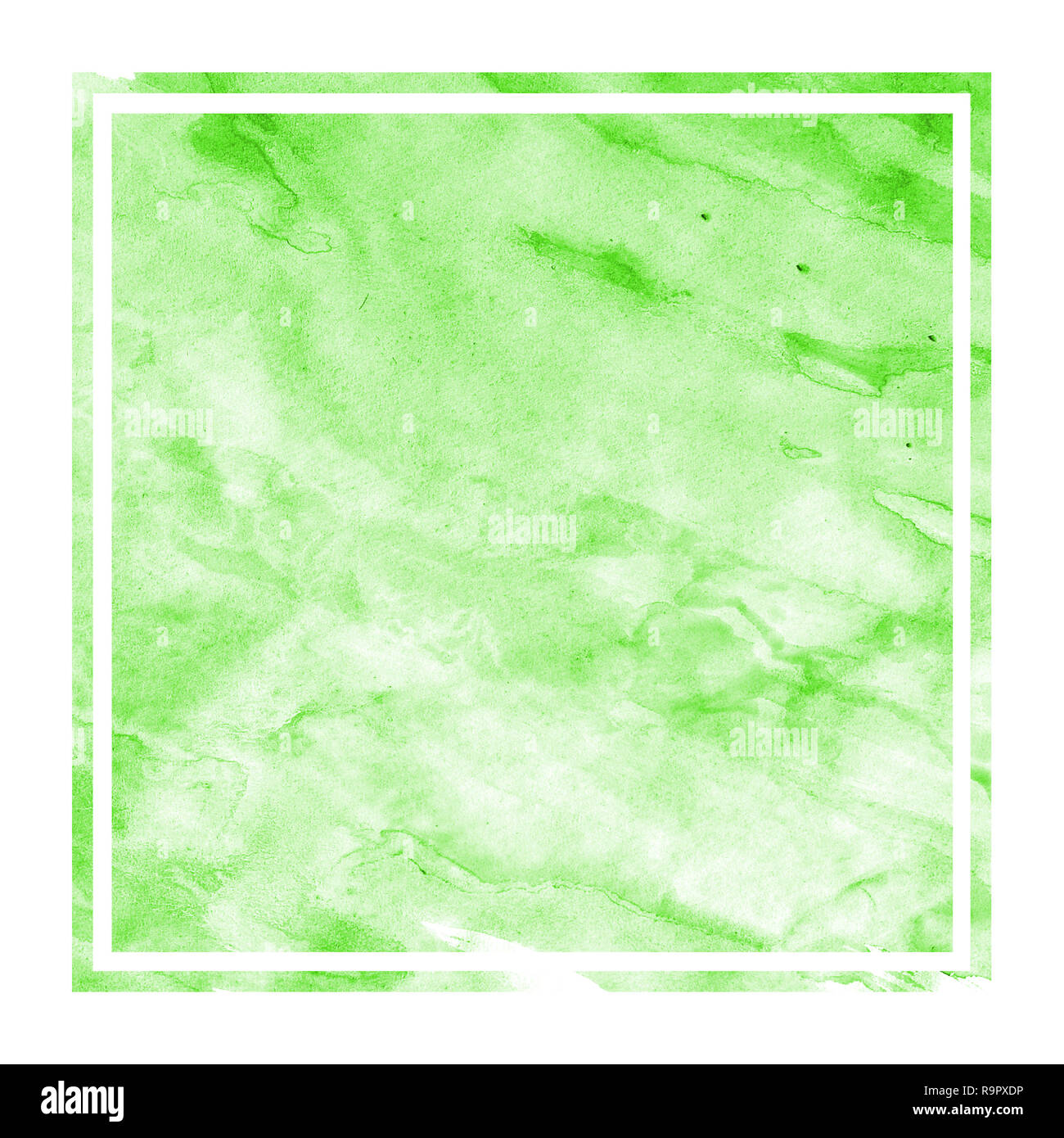 Green hand drawn watercolor rectangular frame background texture with ...