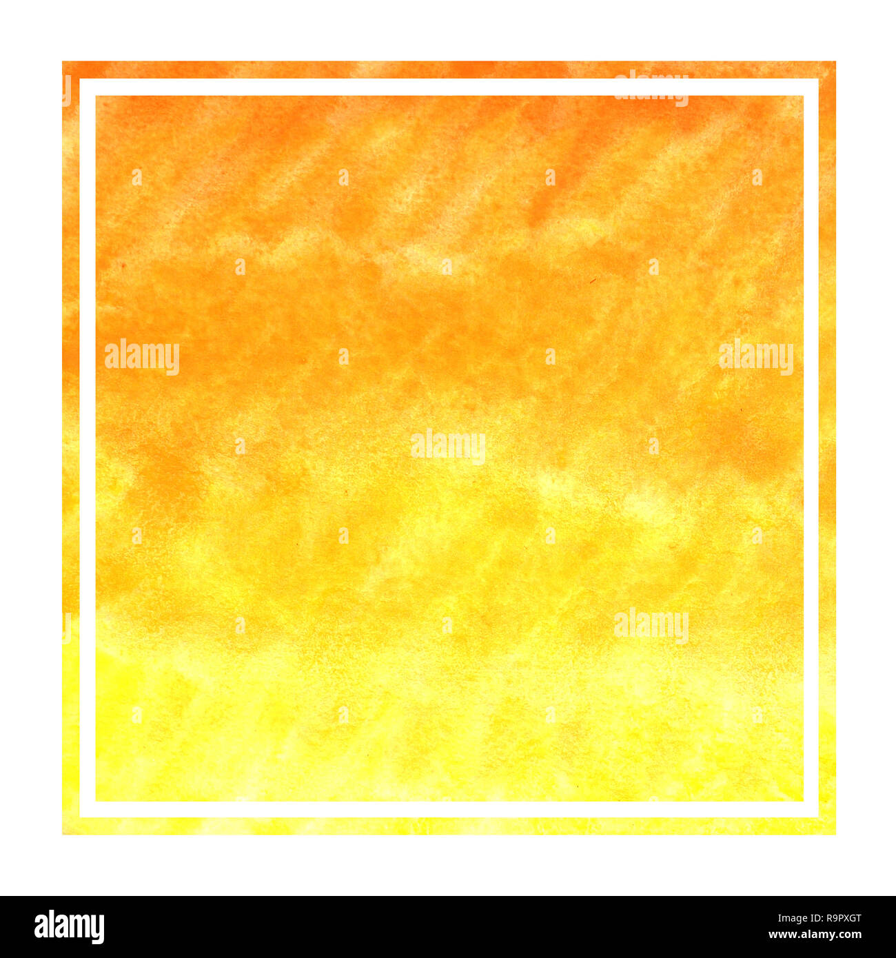 Warm yellow hand drawn watercolor rectangular frame background texture ...