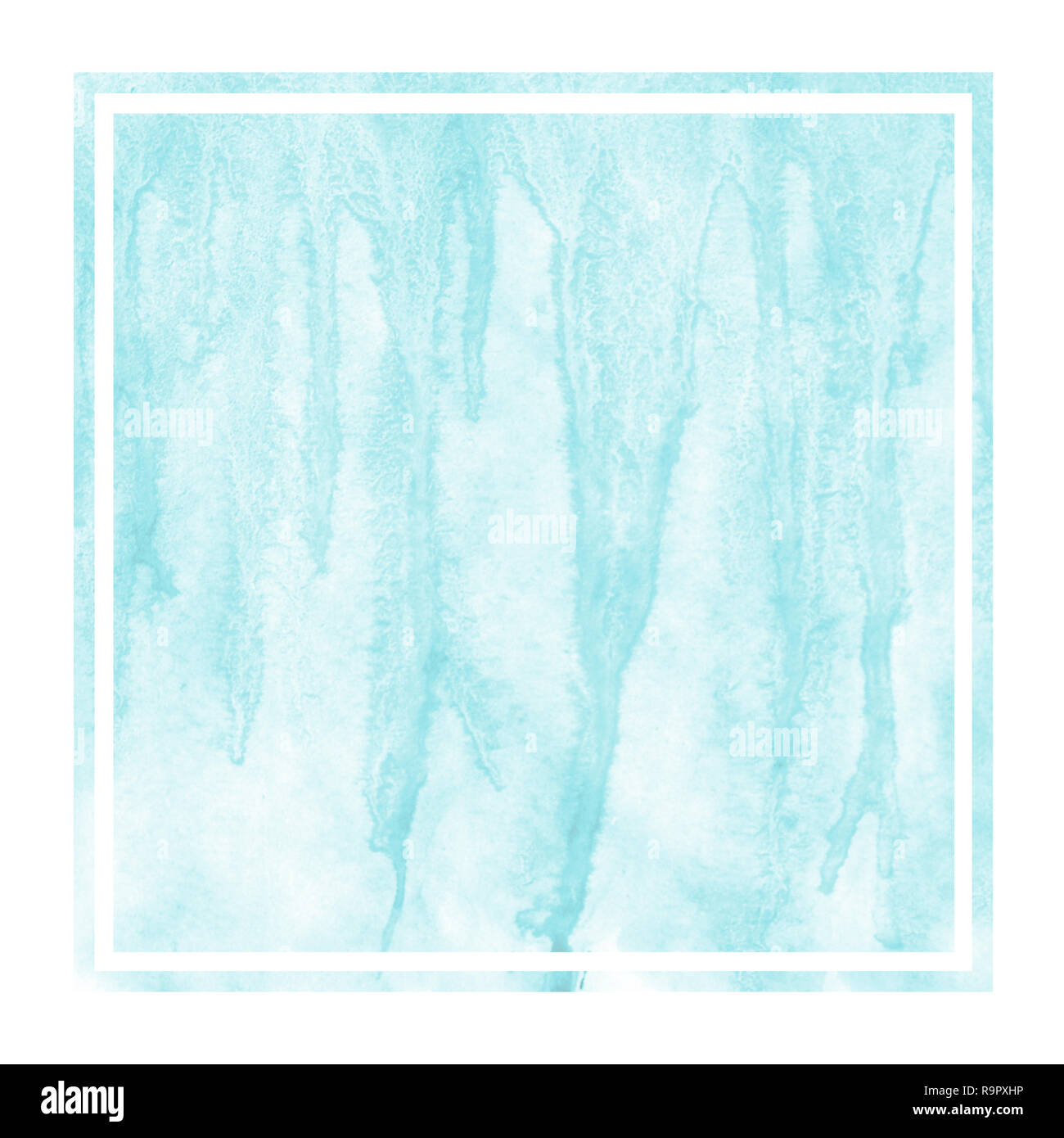 Light blue hand drawn watercolor rectangular frame background texture ...
