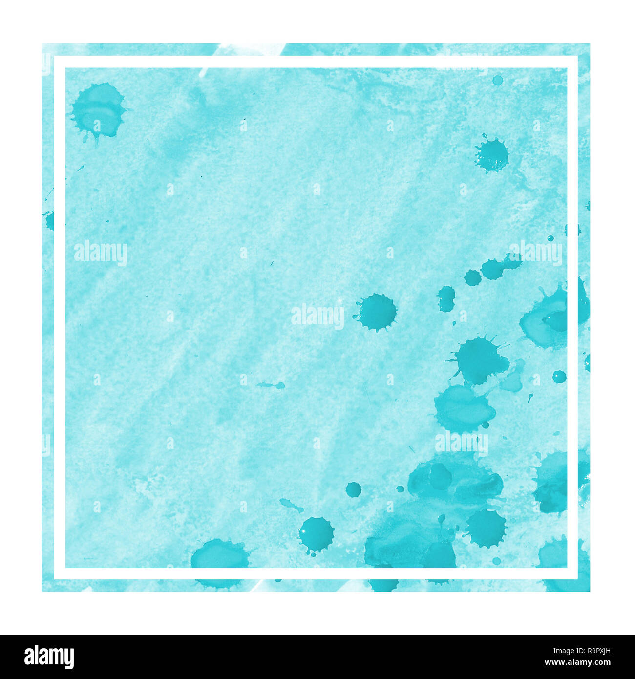 Light blue hand drawn watercolor rectangular frame background texture ...