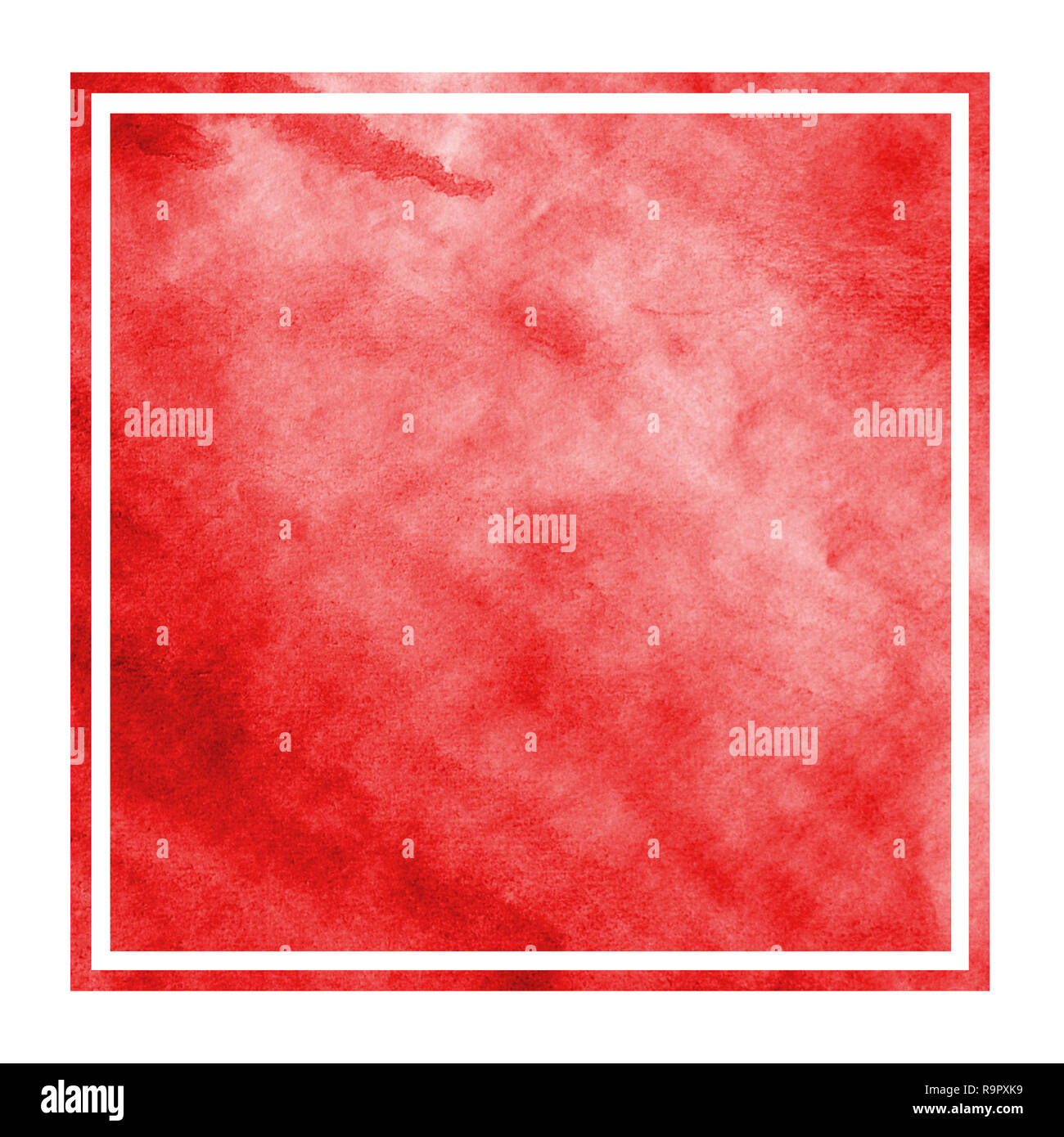 Red hand drawn watercolor rectangular frame background texture with ...