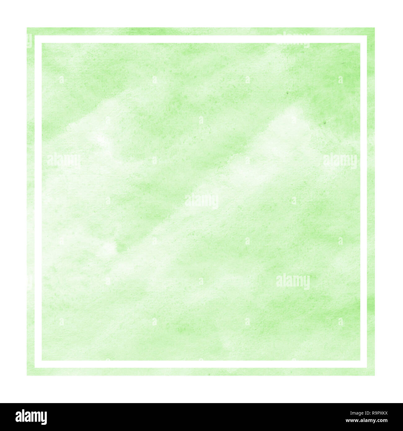 Green hand drawn watercolor rectangular frame background texture with ...