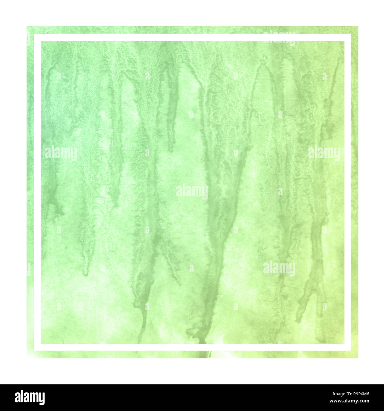 Green hand drawn watercolor rectangular frame background texture with ...
