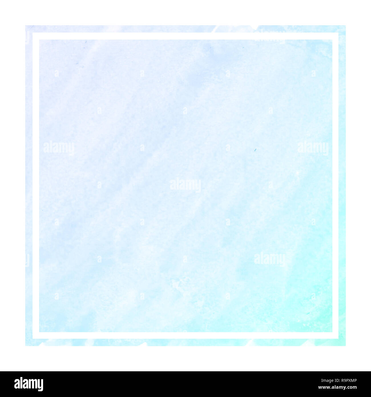 Cold blue hand drawn watercolor rectangular frame background texture ...