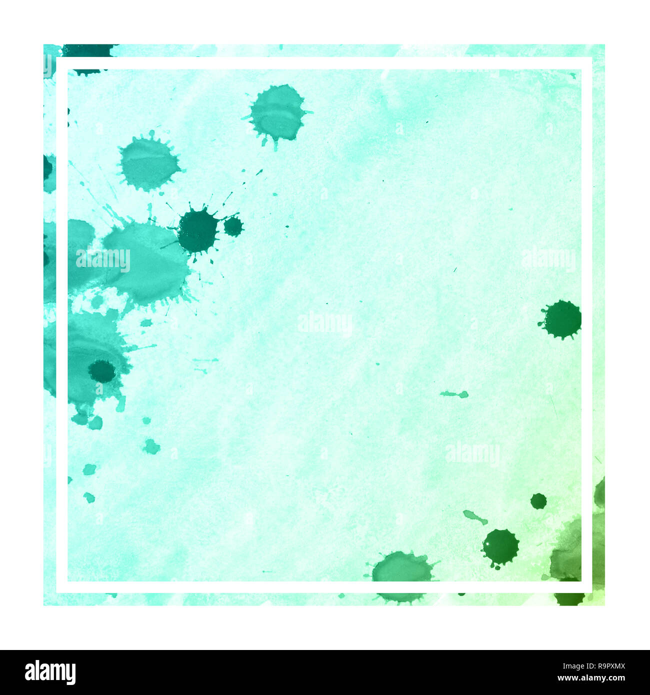 Turquoise hand drawn watercolor rectangular frame background texture ...