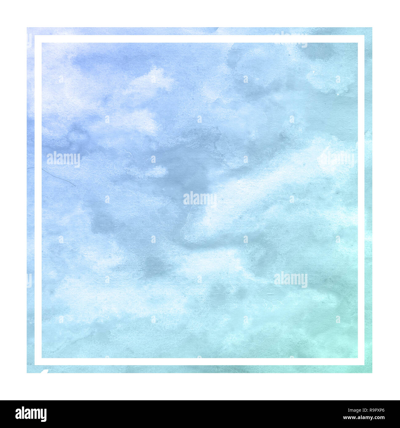 Cold blue hand drawn watercolor rectangular frame background texture ...