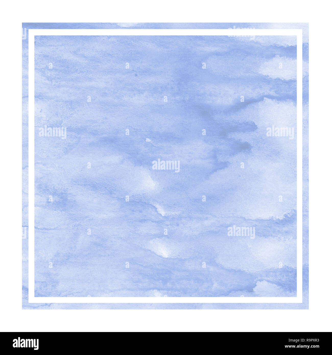 Blue hand drawn watercolor rectangular frame background texture with ...