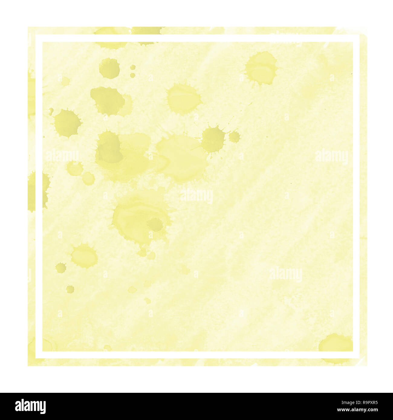 Yellow hand drawn watercolor rectangular frame background texture with ...