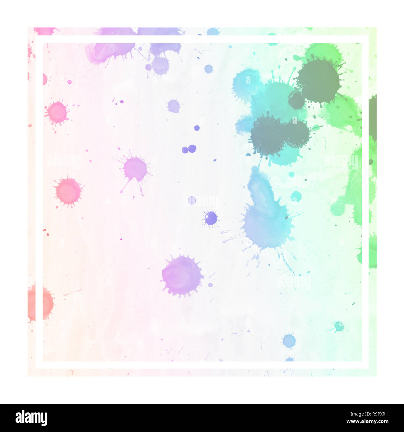 Multicolored hand drawn watercolor rectangular frame background texture ...
