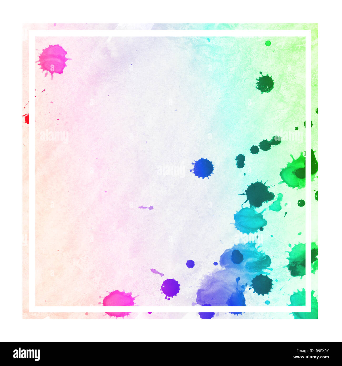 Multicolored hand drawn watercolor rectangular frame background texture ...
