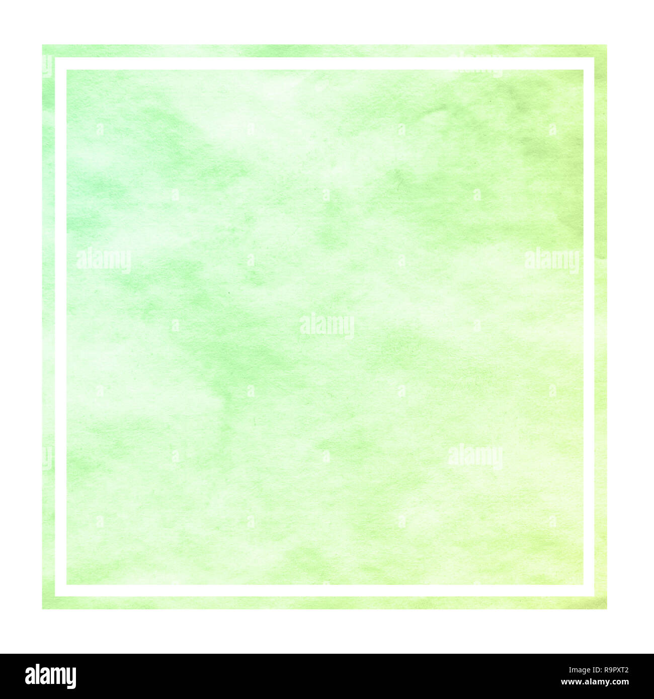 Green hand drawn watercolor rectangular frame background texture with ...
