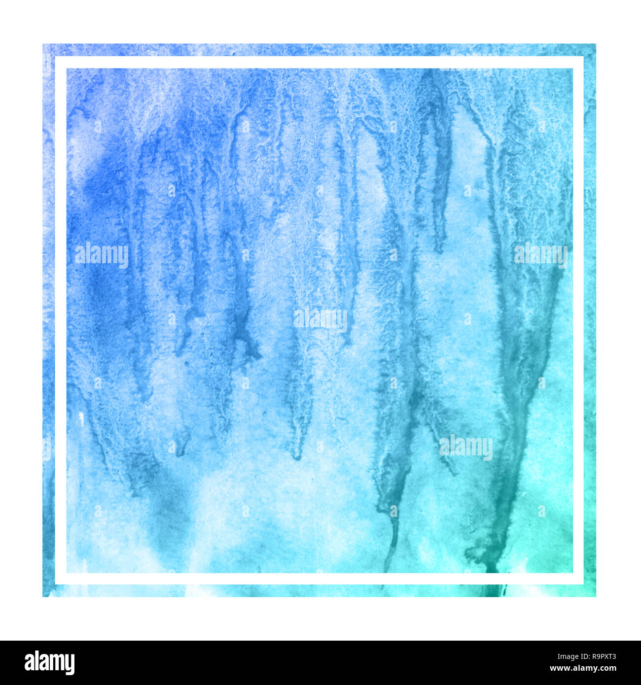 Cold blue hand drawn watercolor rectangular frame background texture ...