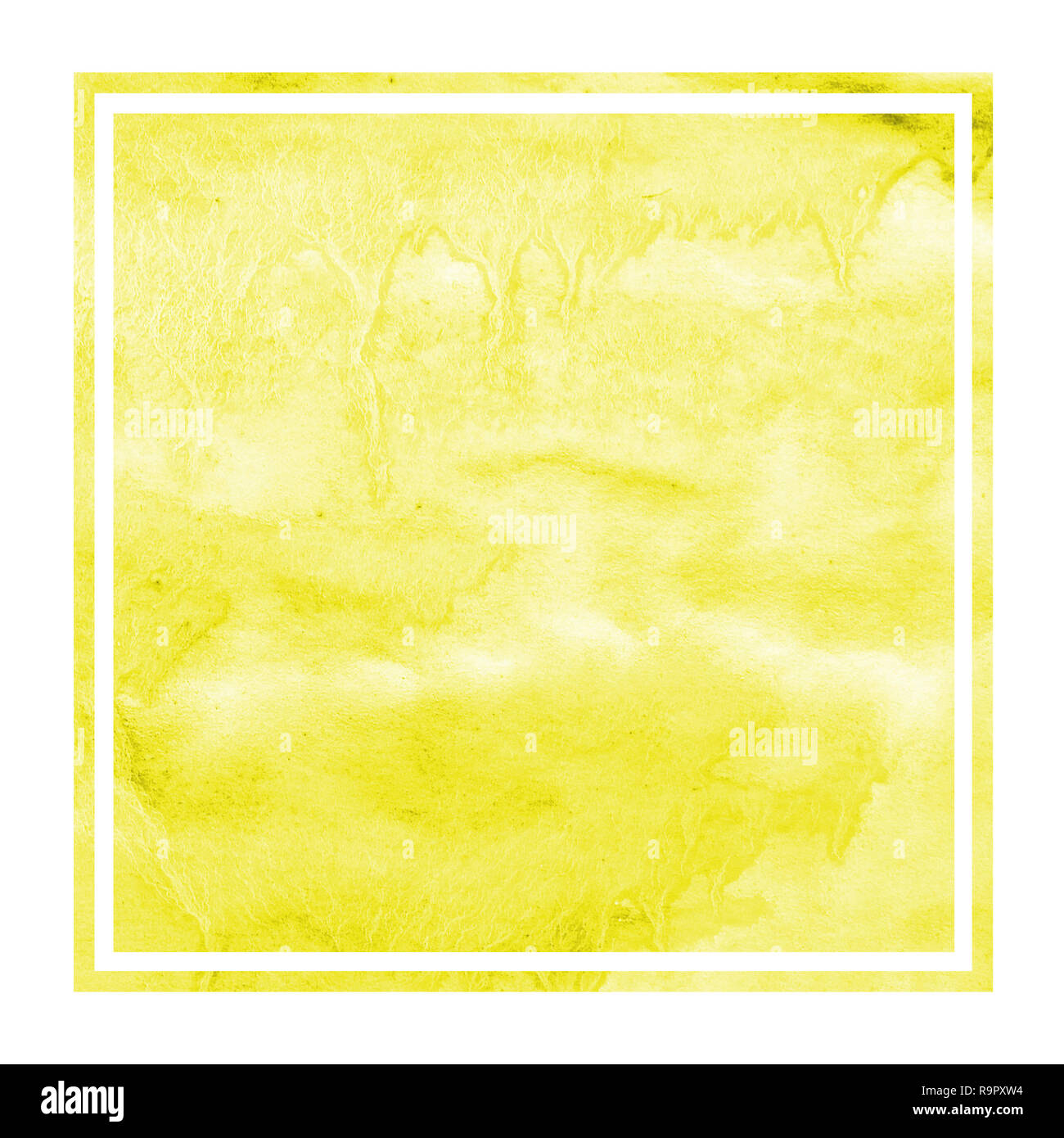 Yellow hand drawn watercolor rectangular frame background texture with ...