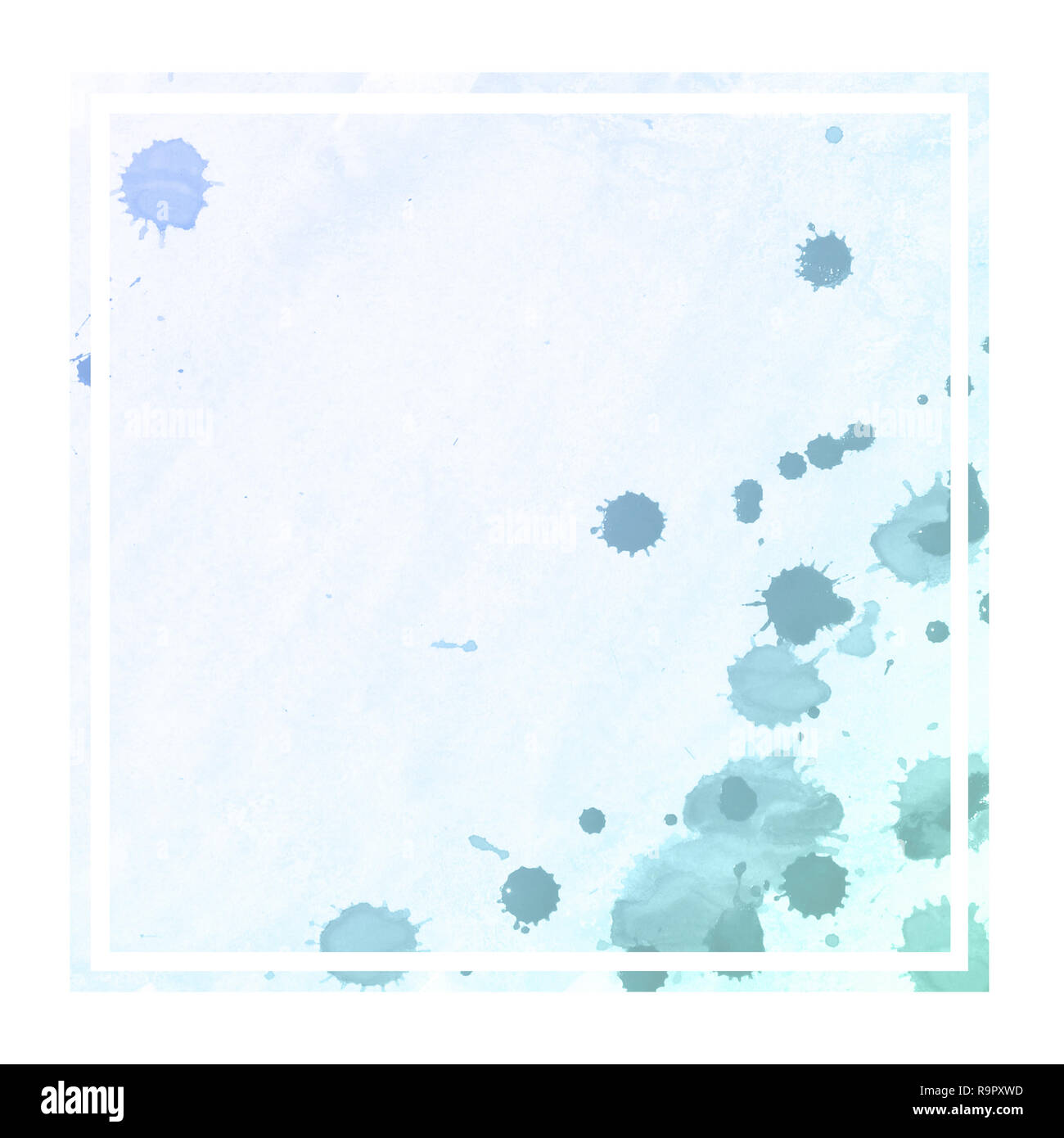 Cold blue hand drawn watercolor rectangular frame background texture ...