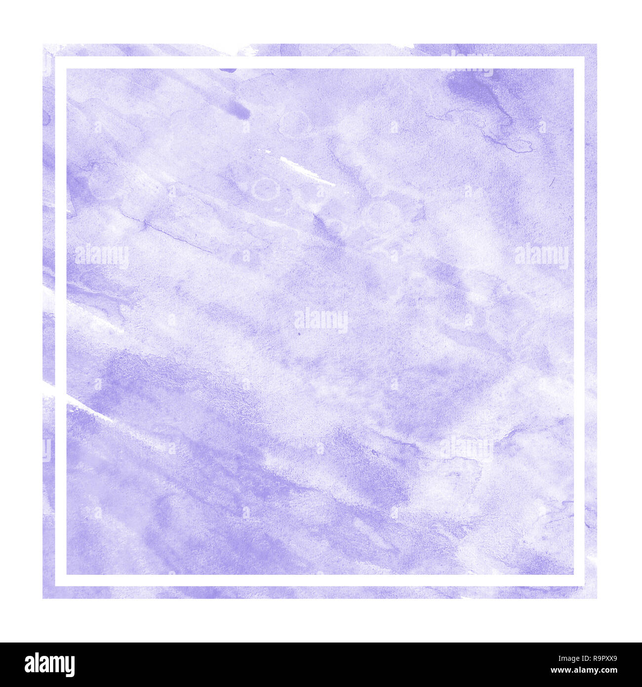 Violet hand drawn watercolor rectangular frame background texture with ...