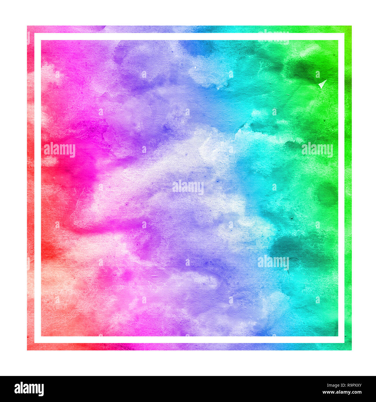 Multicolored hand drawn watercolor rectangular frame background texture ...
