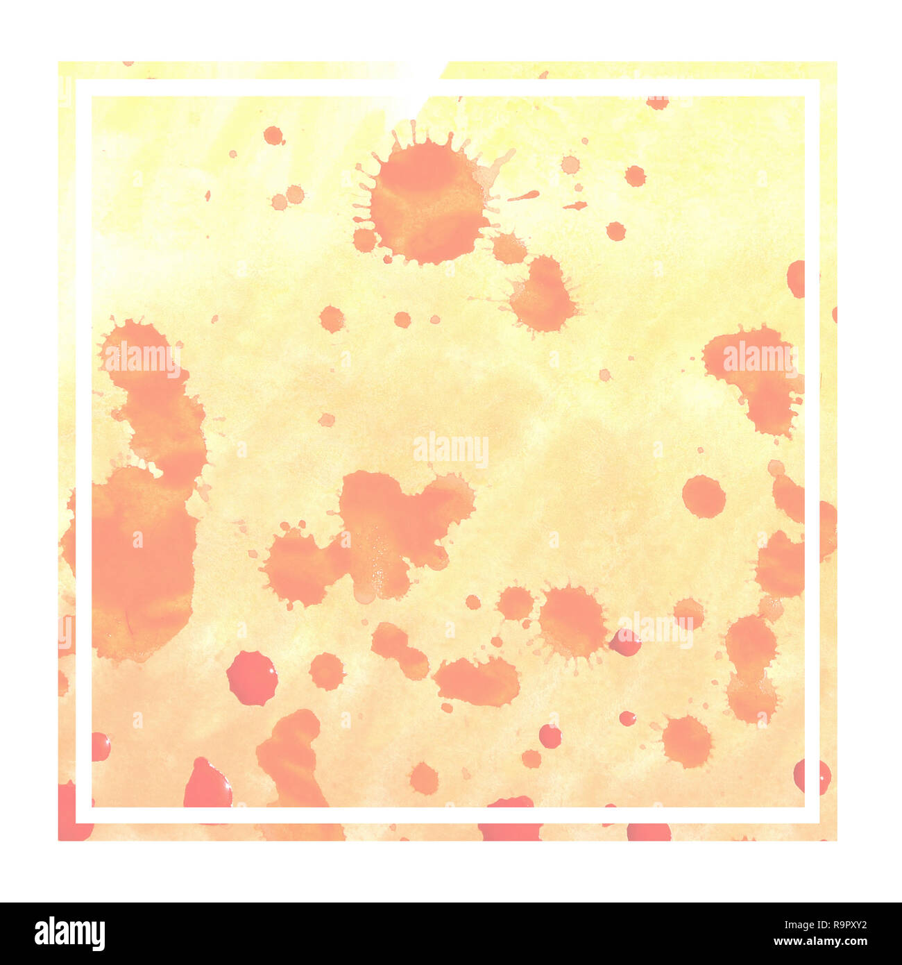 Warm yellow hand drawn watercolor rectangular frame background texture ...