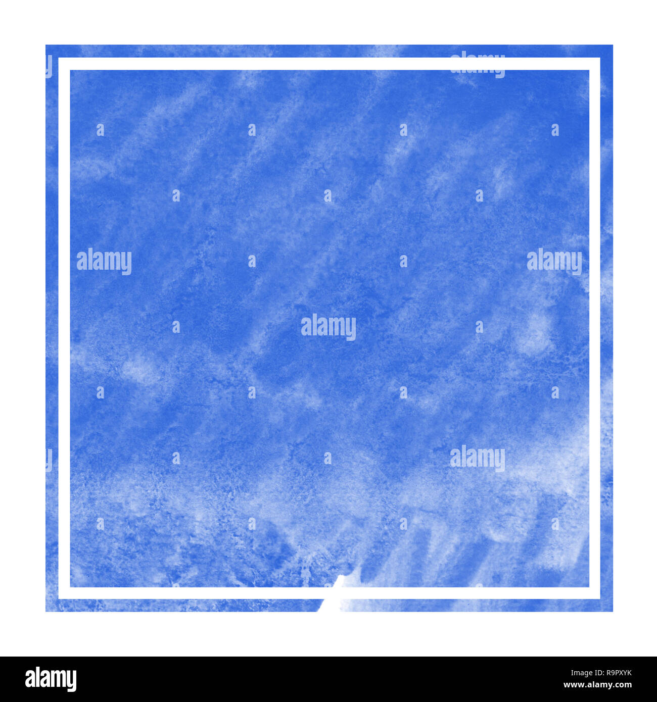 Blue hand drawn watercolor rectangular frame background texture with ...