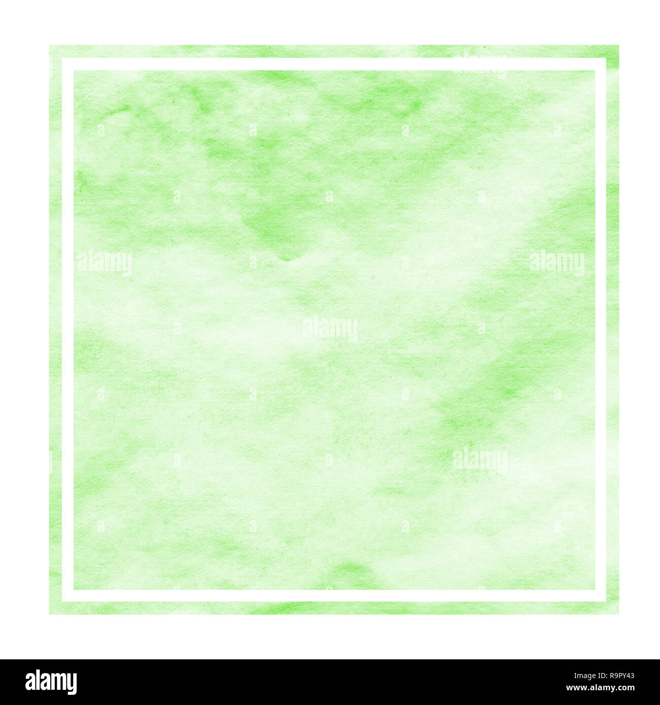 Green hand drawn watercolor rectangular frame background texture with ...