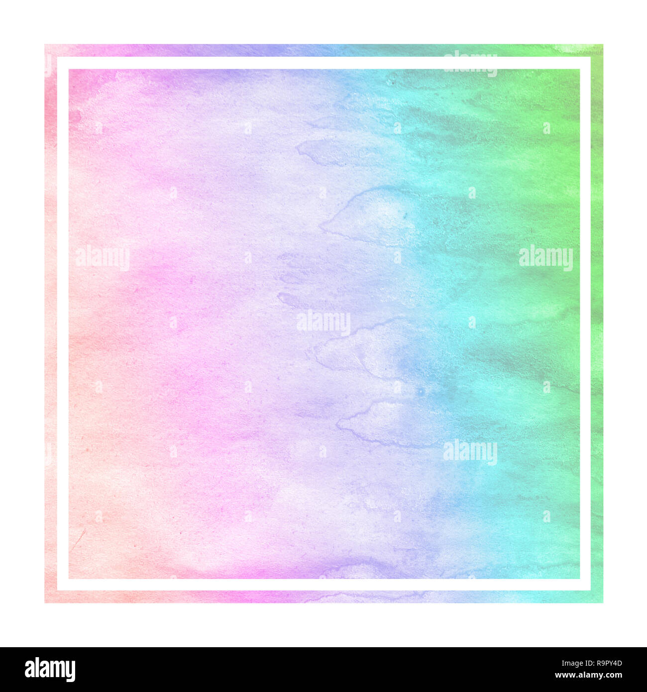 Multicolored hand drawn watercolor rectangular frame background texture ...