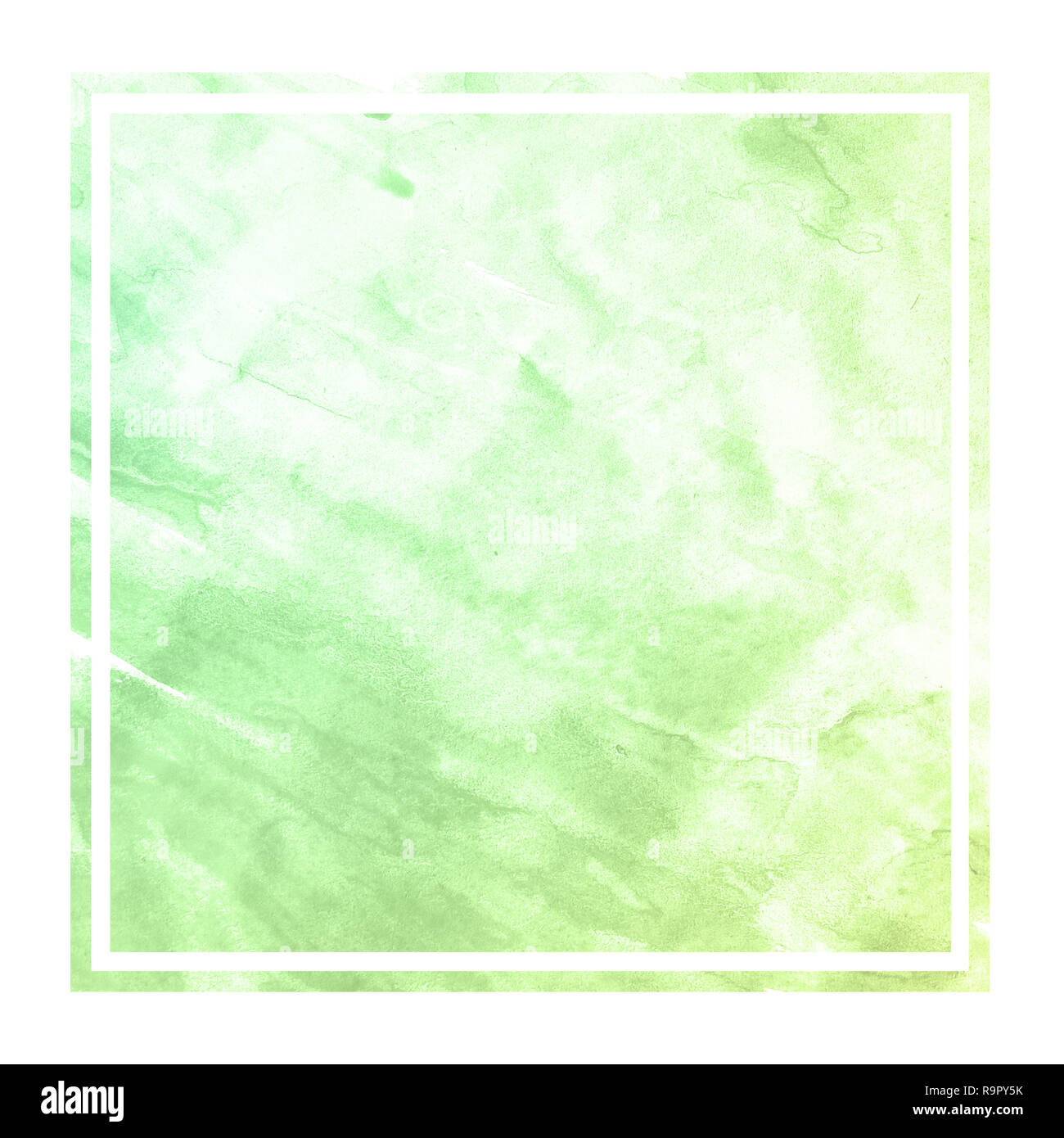 Green hand drawn watercolor rectangular frame background texture with ...