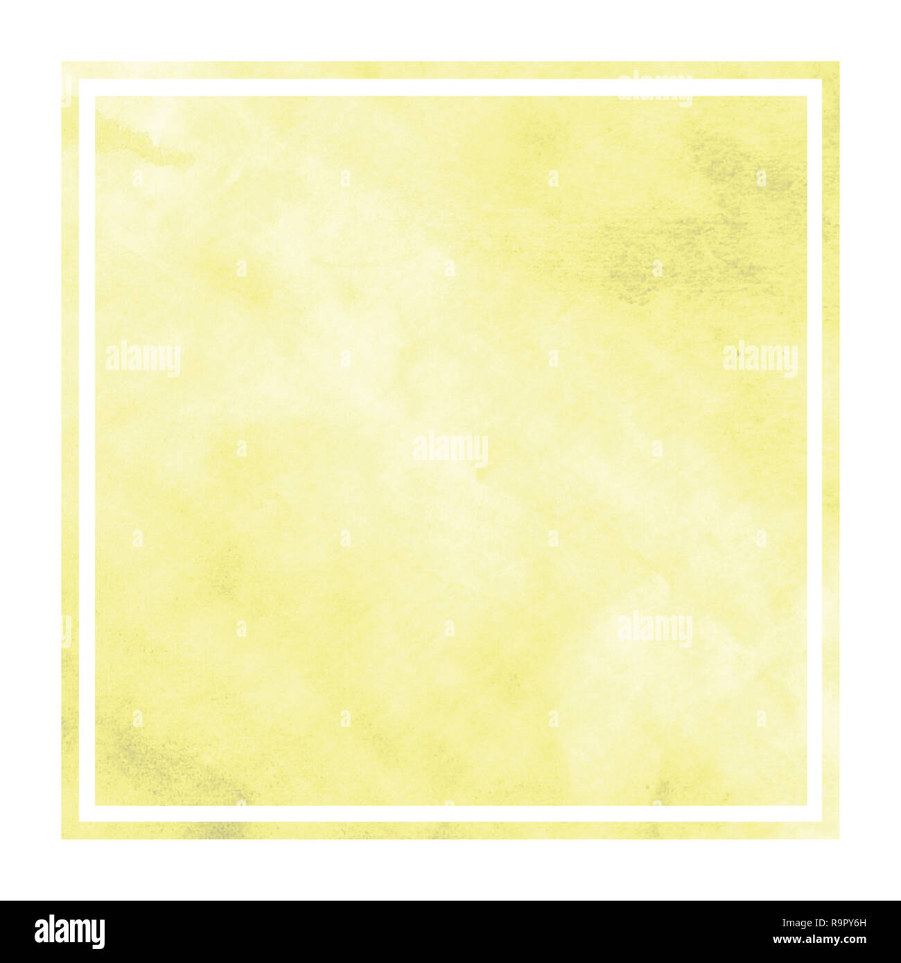Yellow hand drawn watercolor rectangular frame background texture with ...
