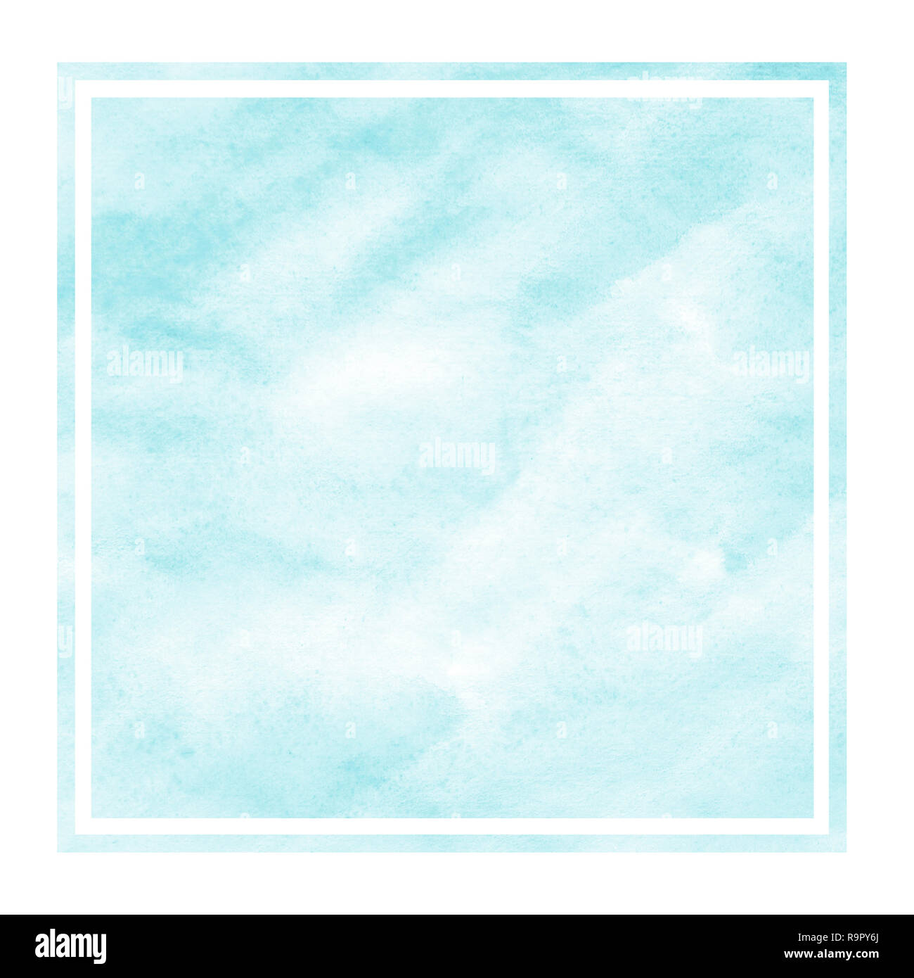 Light blue hand drawn watercolor rectangular frame background texture ...