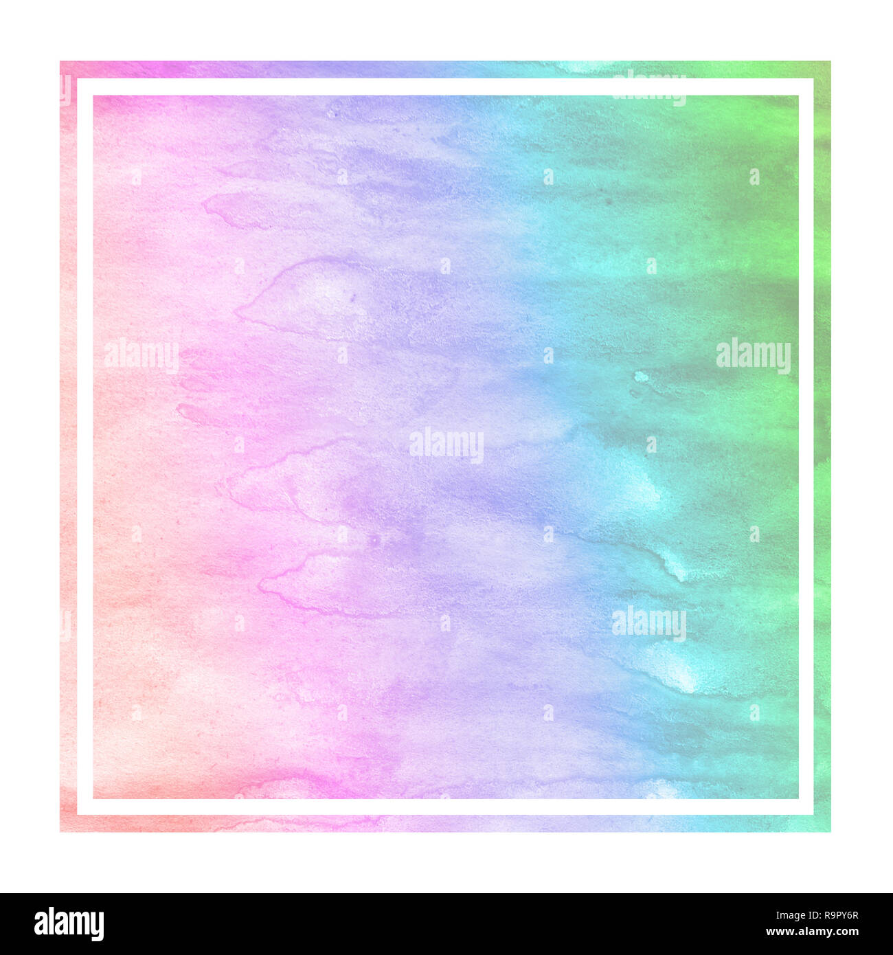 Multicolored hand drawn watercolor rectangular frame background texture ...