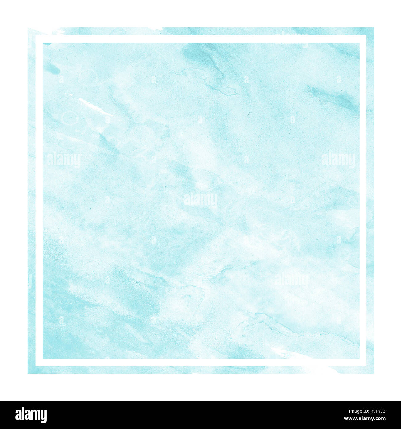 Light blue hand drawn watercolor rectangular frame background texture ...