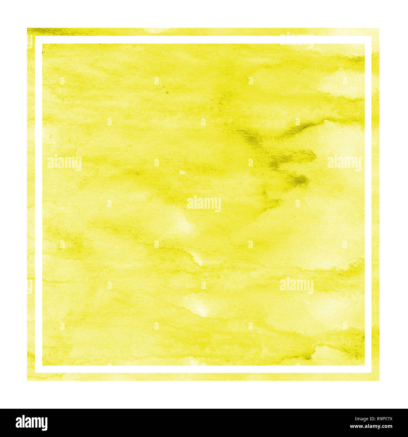 Yellow hand drawn watercolor rectangular frame background texture with ...