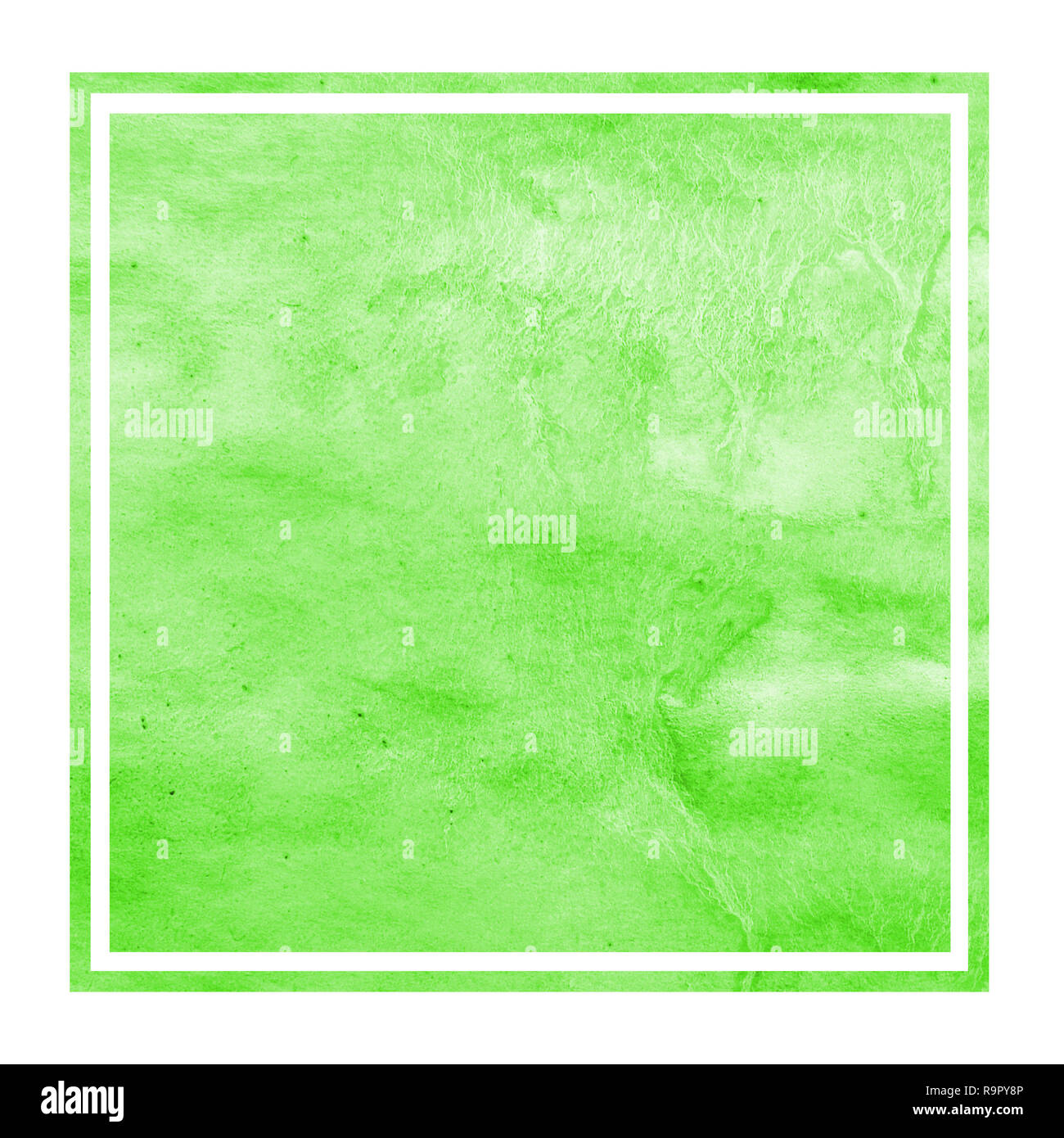 Green hand drawn watercolor rectangular frame background texture with ...