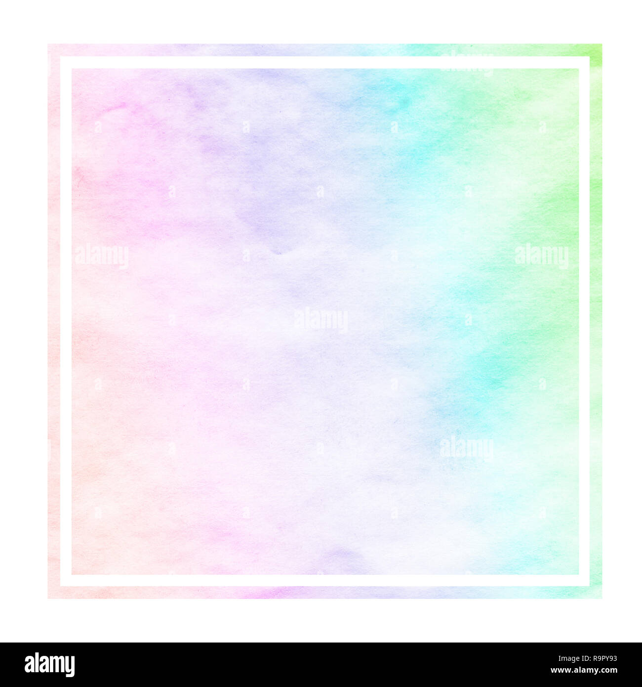Multicolored hand drawn watercolor rectangular frame background texture ...