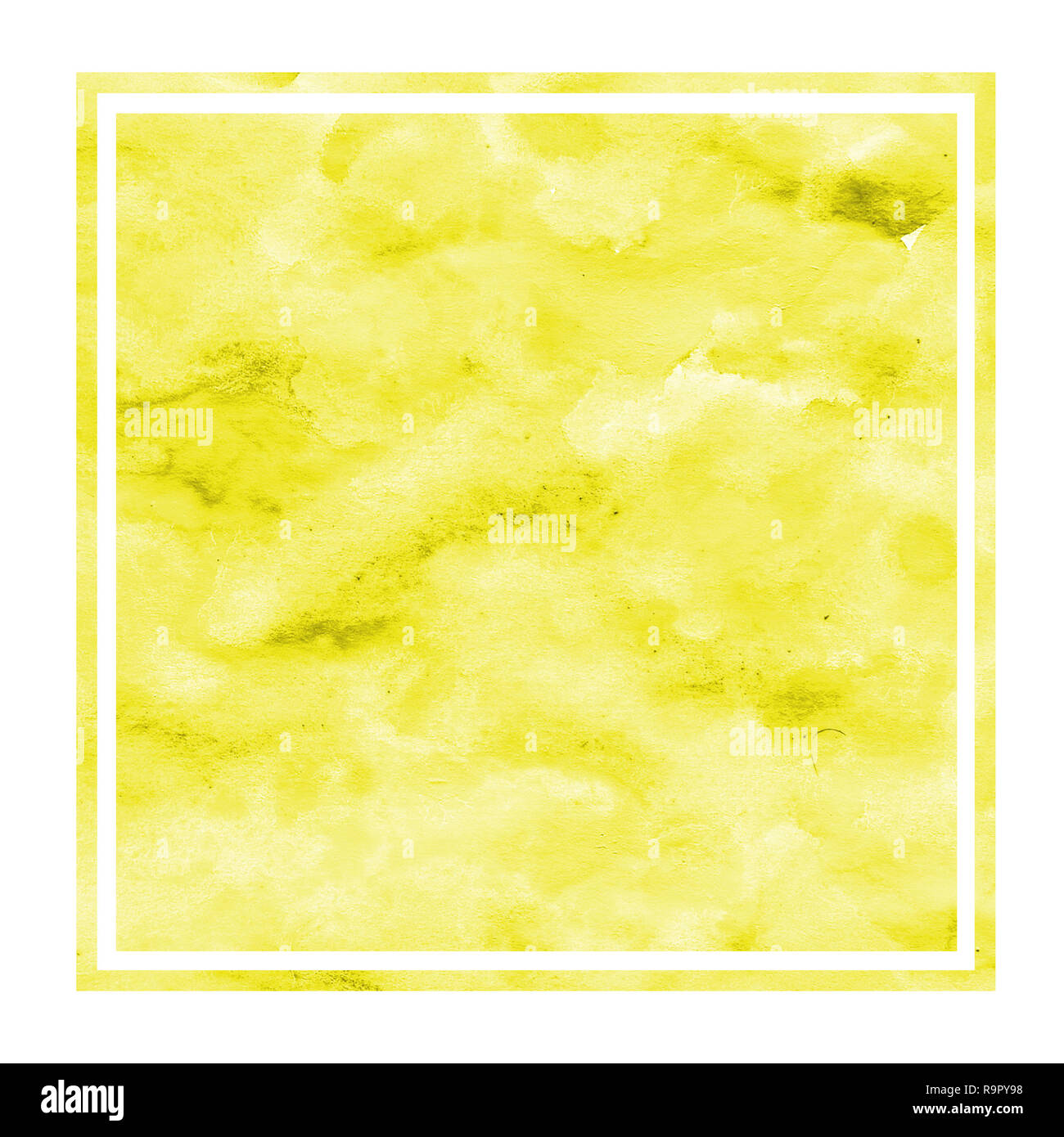 Yellow hand drawn watercolor rectangular frame background texture with ...