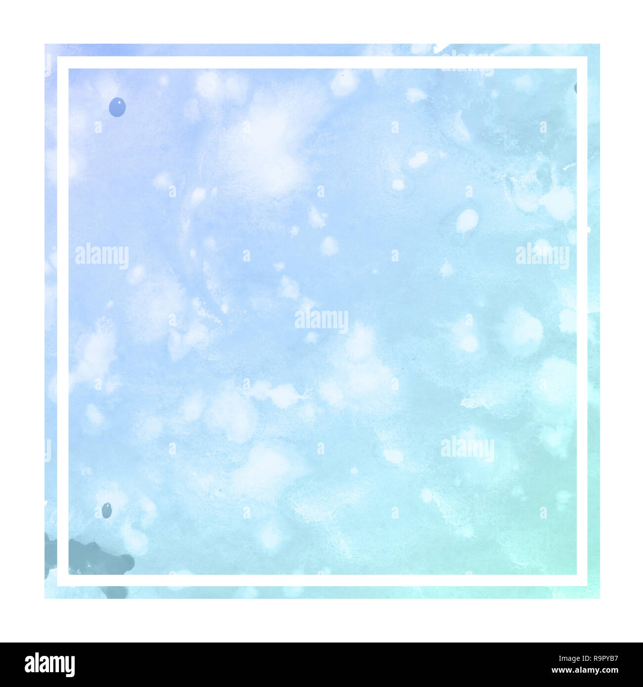 Cold blue hand drawn watercolor rectangular frame background texture ...