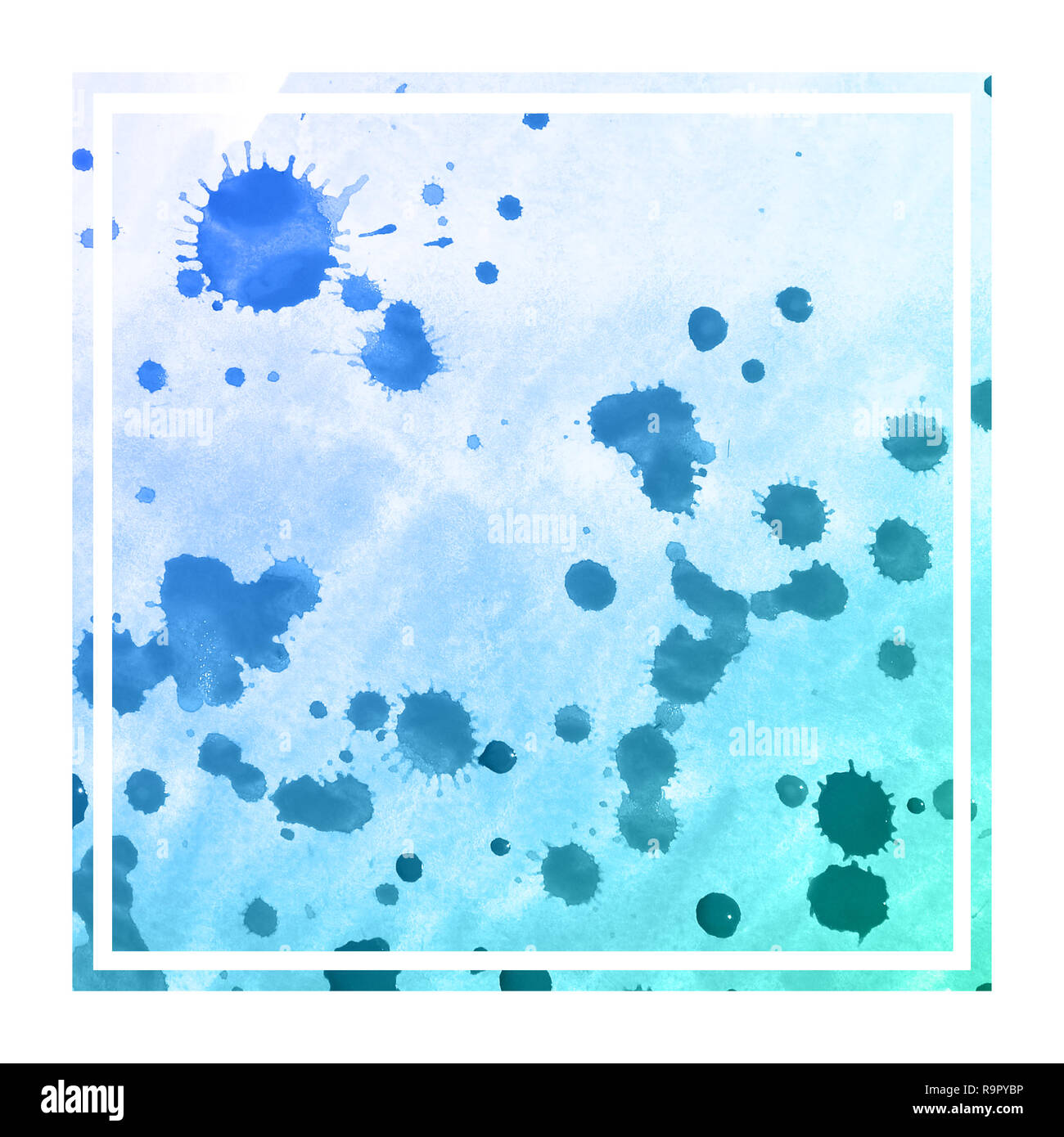 Cold blue hand drawn watercolor rectangular frame background texture ...