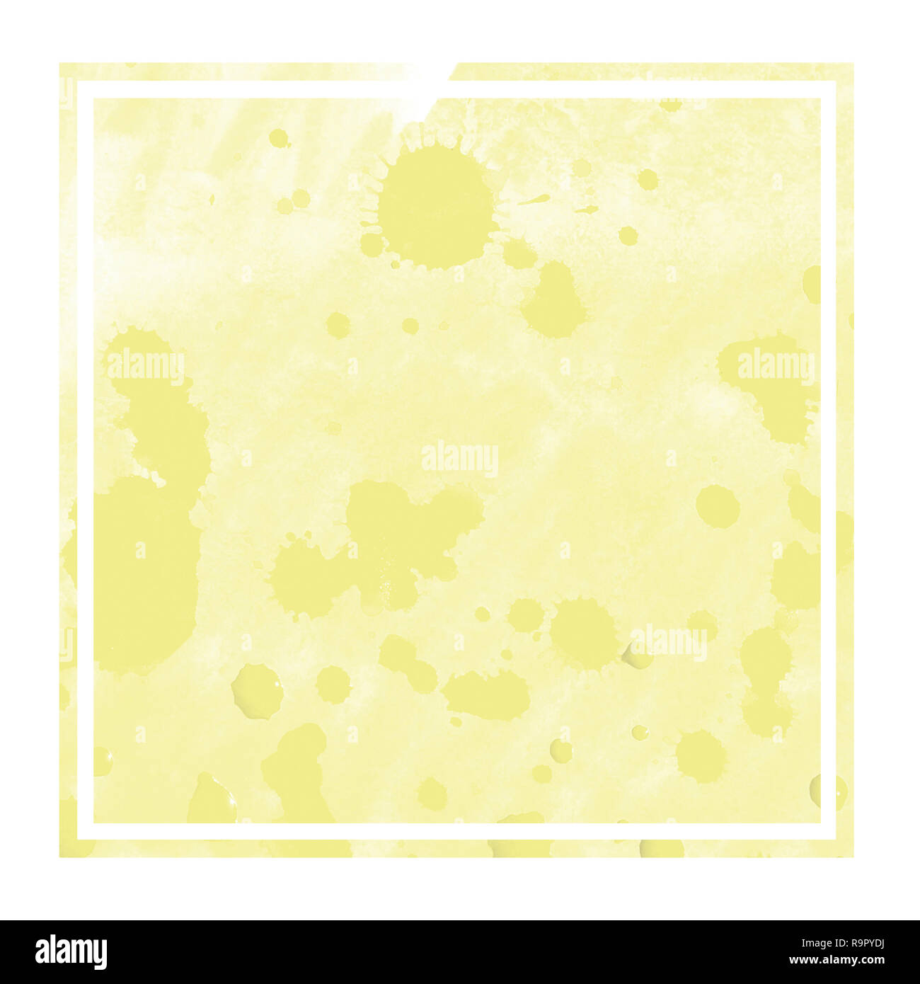 Yellow hand drawn watercolor rectangular frame background texture with ...