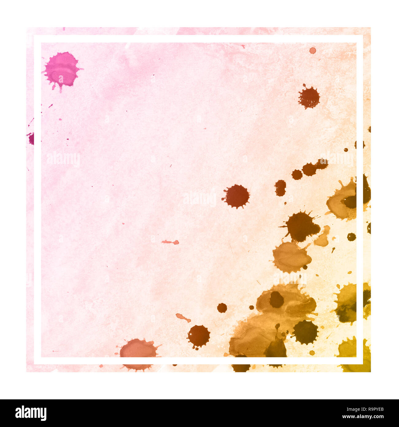Warm orange hand drawn watercolor rectangular frame background texture ...