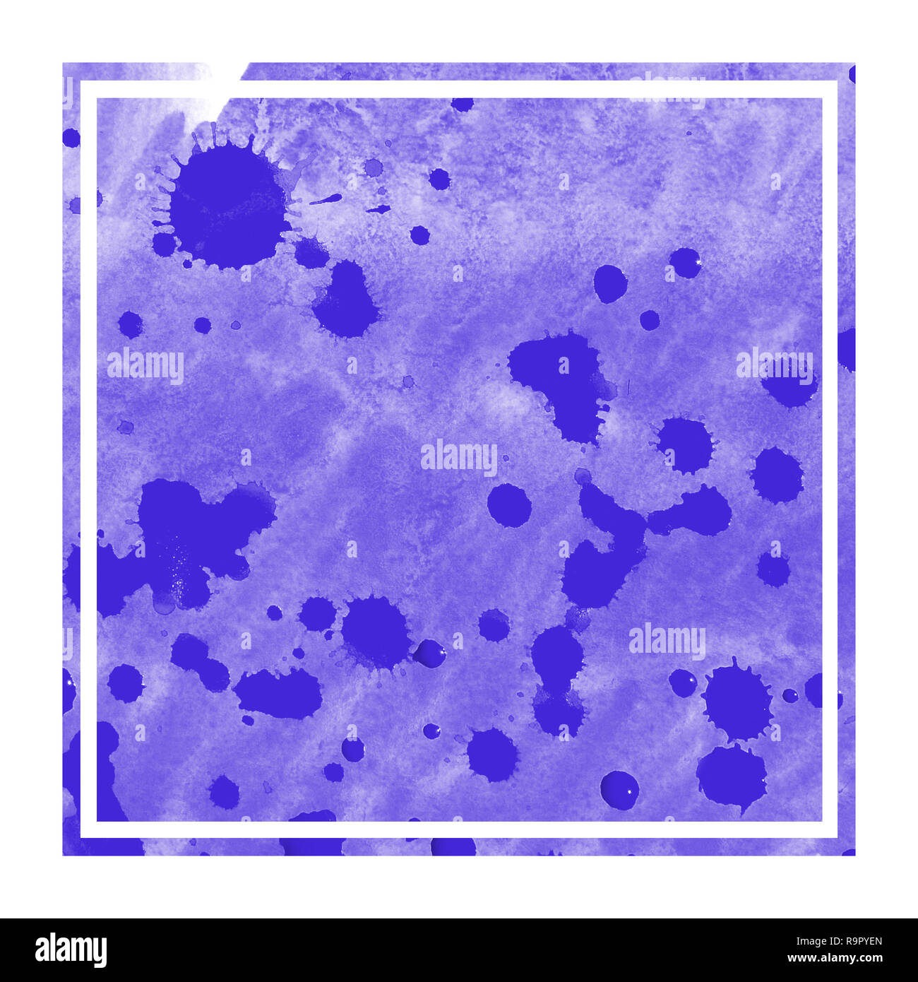 Violet hand drawn watercolor rectangular frame background texture with ...