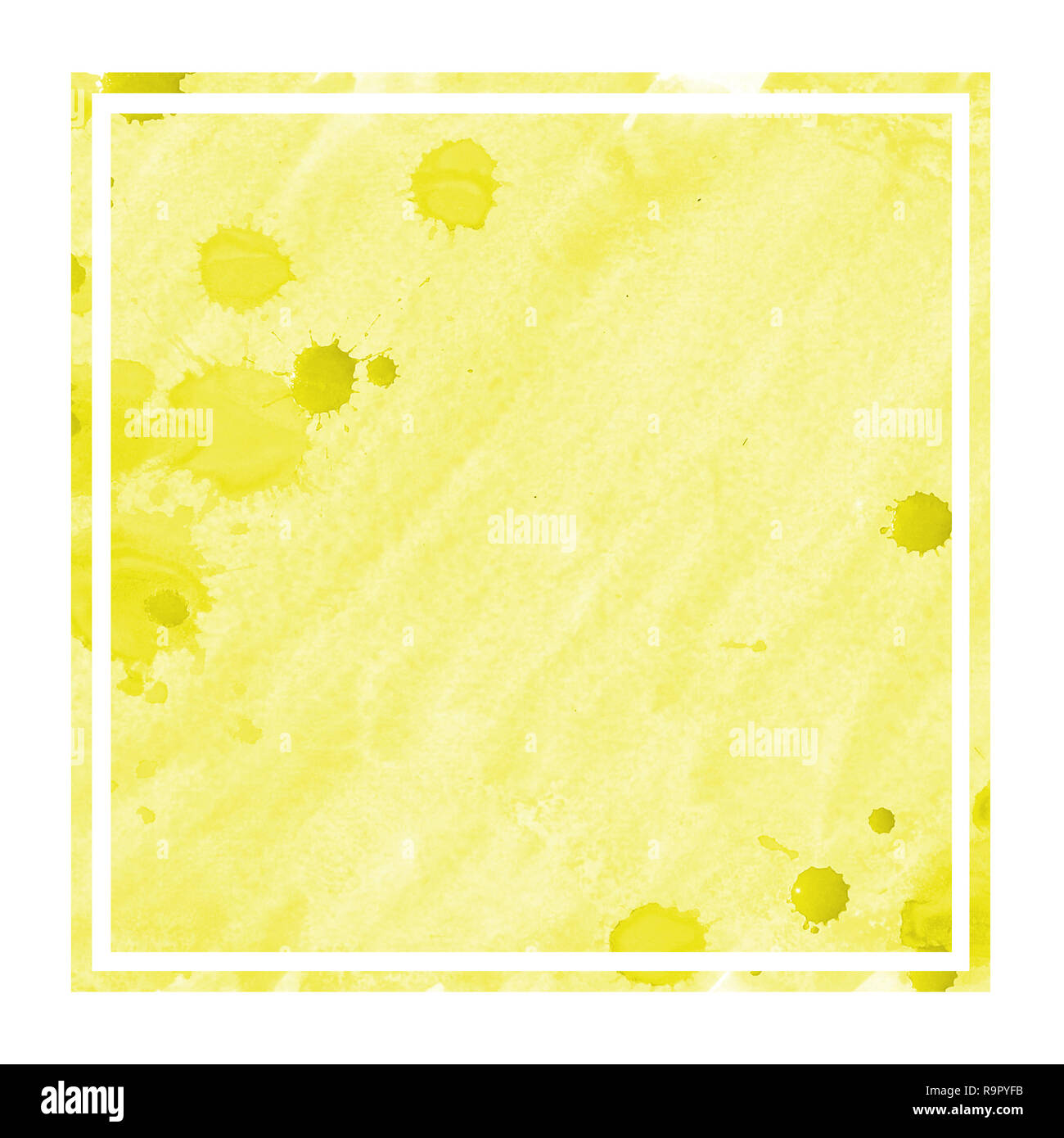 Yellow hand drawn watercolor rectangular frame background texture with ...