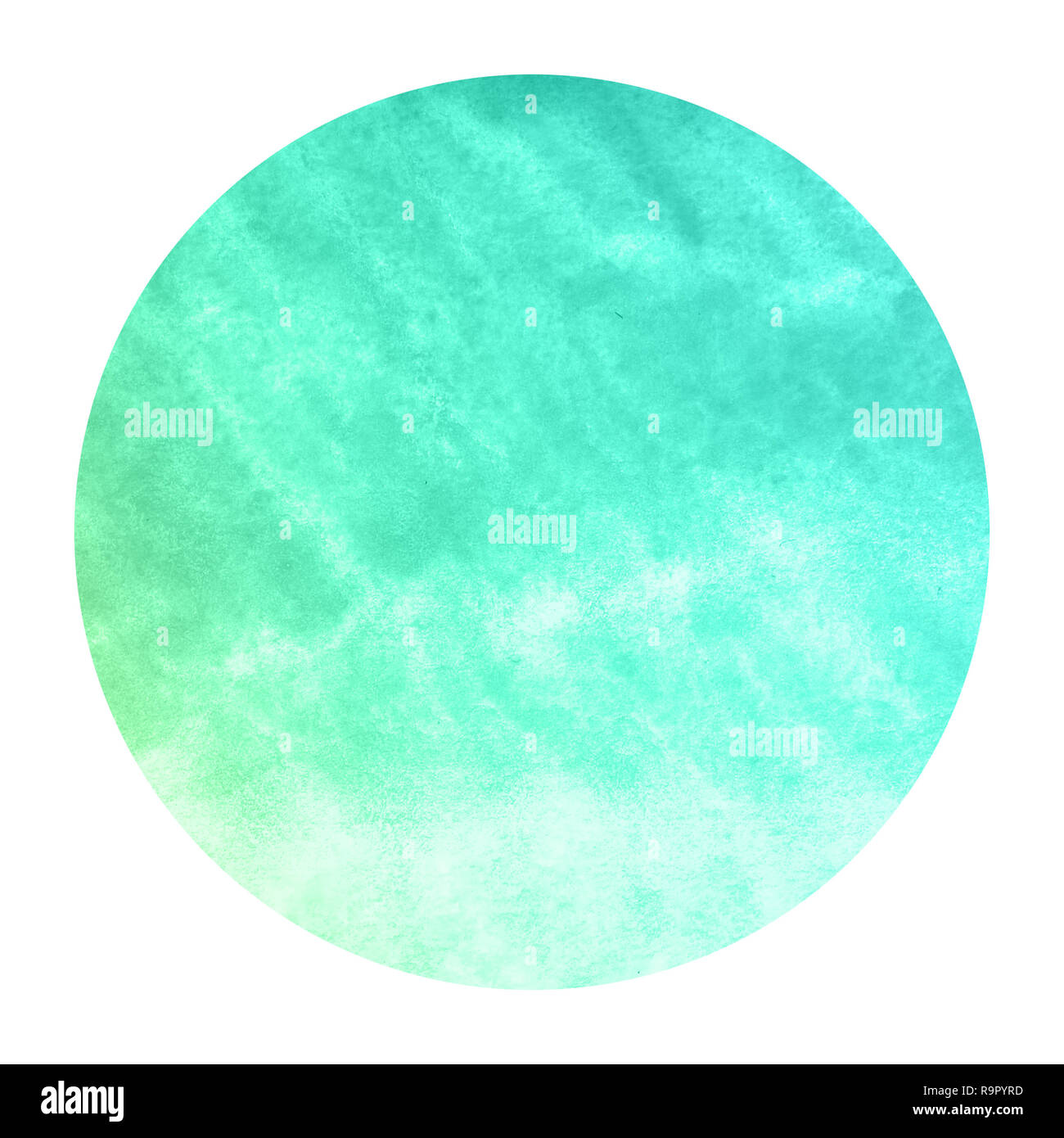 Turquoise hand drawn watercolor circular frame background texture with ...