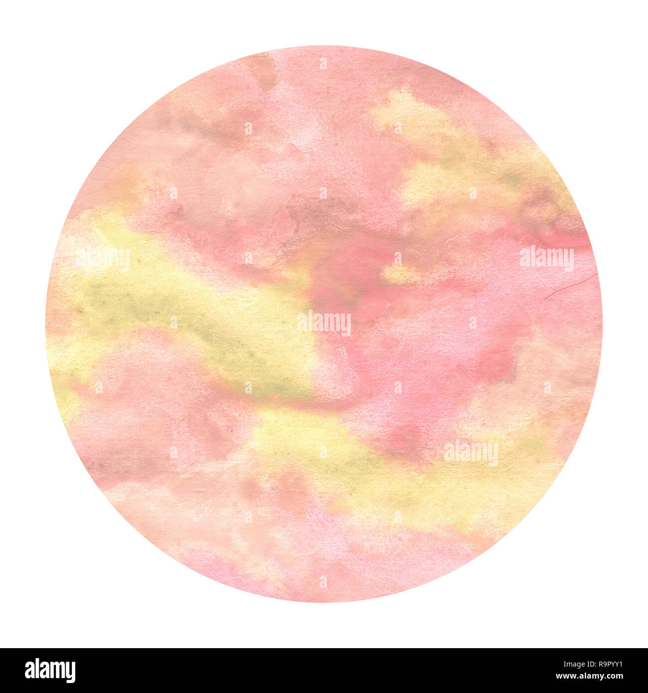 Warm yellow hand drawn watercolor circular frame background texture ...