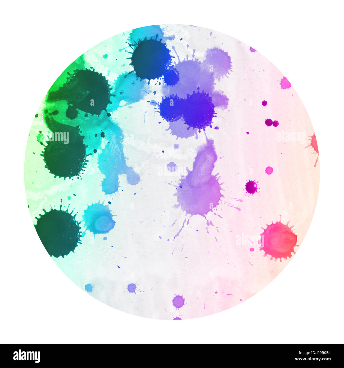 Multicolored hand drawn watercolor circular frame background texture ...
