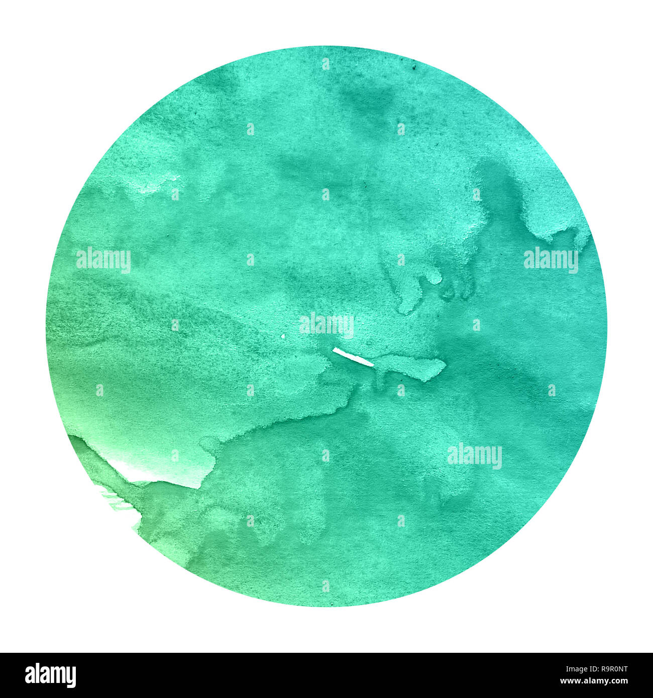 Turquoise hand drawn watercolor circular frame background texture with ...