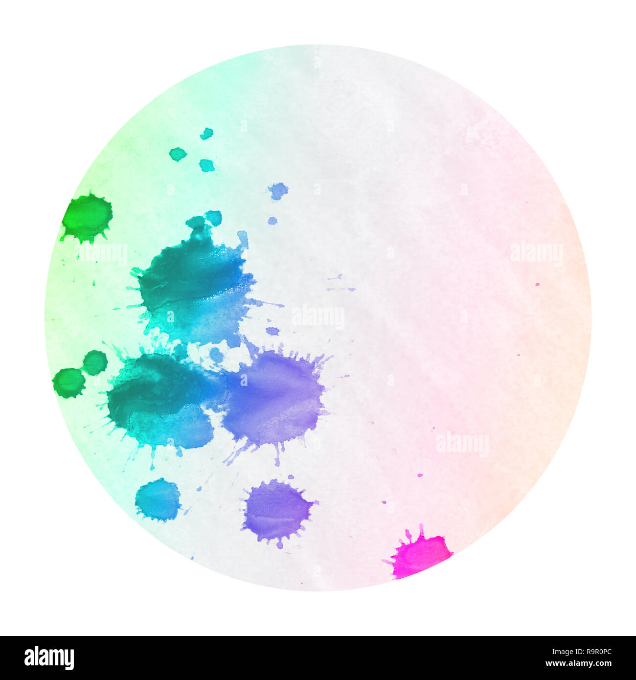 Multicolored hand drawn watercolor circular frame background texture ...