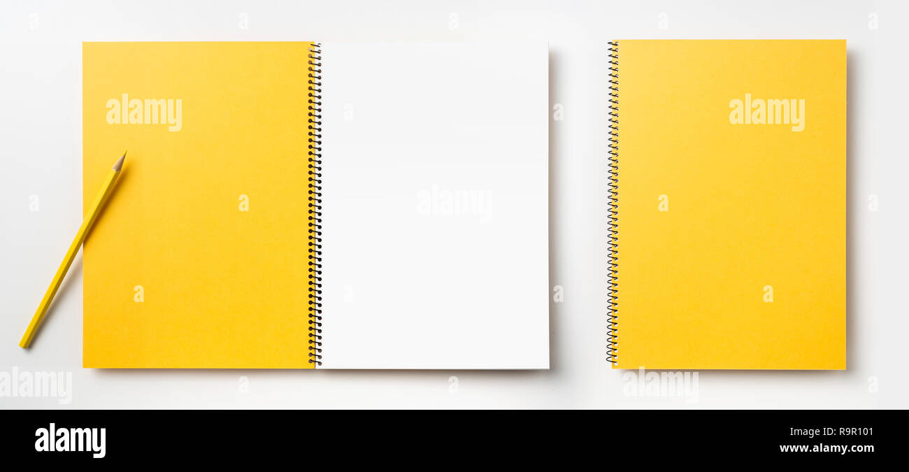 Design concept - Top view of red spiral notebook front, back, white ...