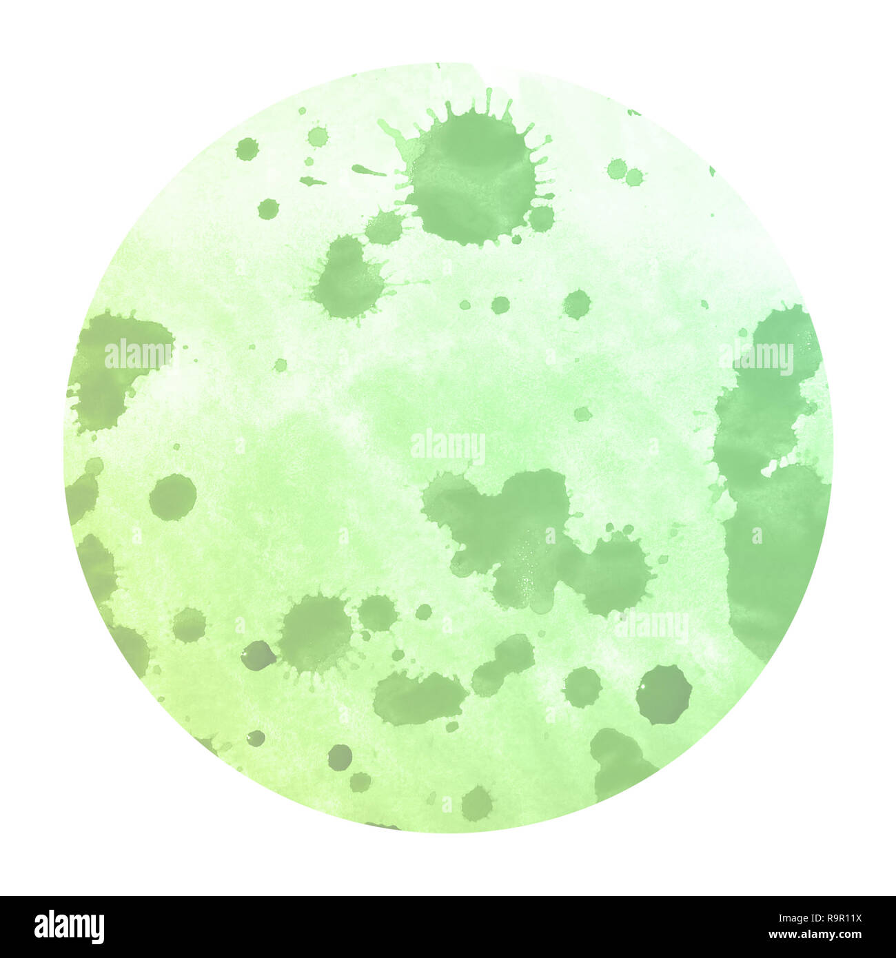 Green hand drawn watercolor circular frame background texture with ...